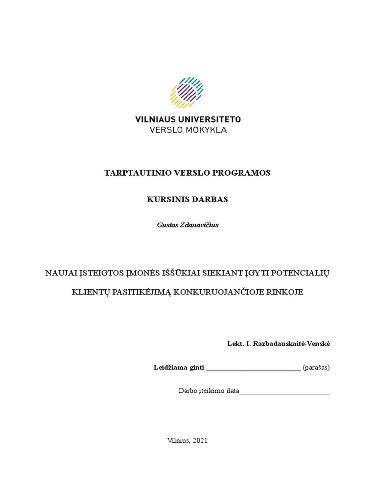 Kursinis Darbas - Gustas Zdanavičius | PDF