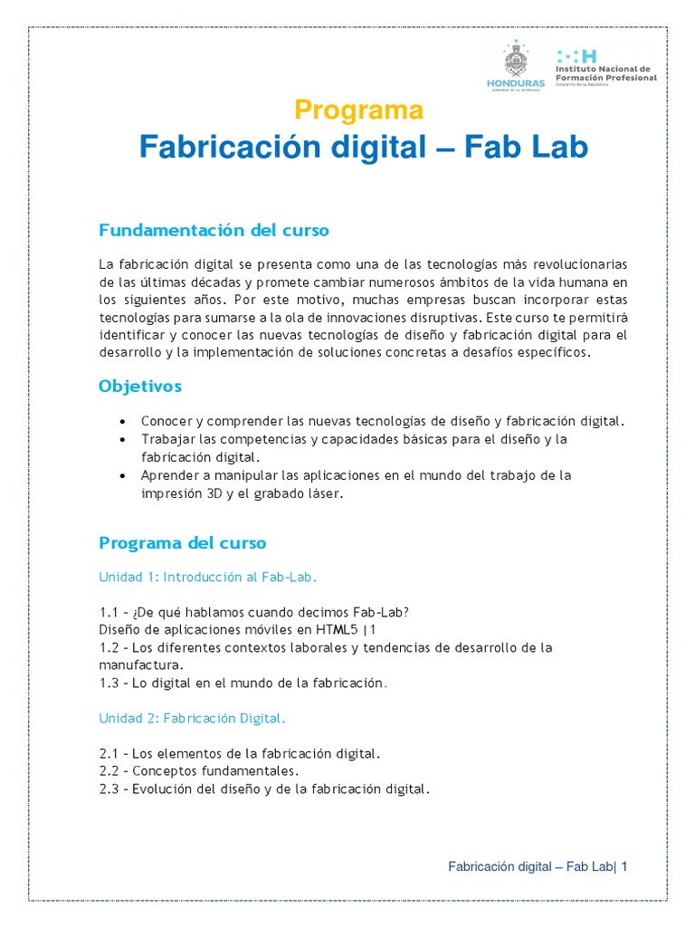 Programa Del Curso - Fablab | PDF