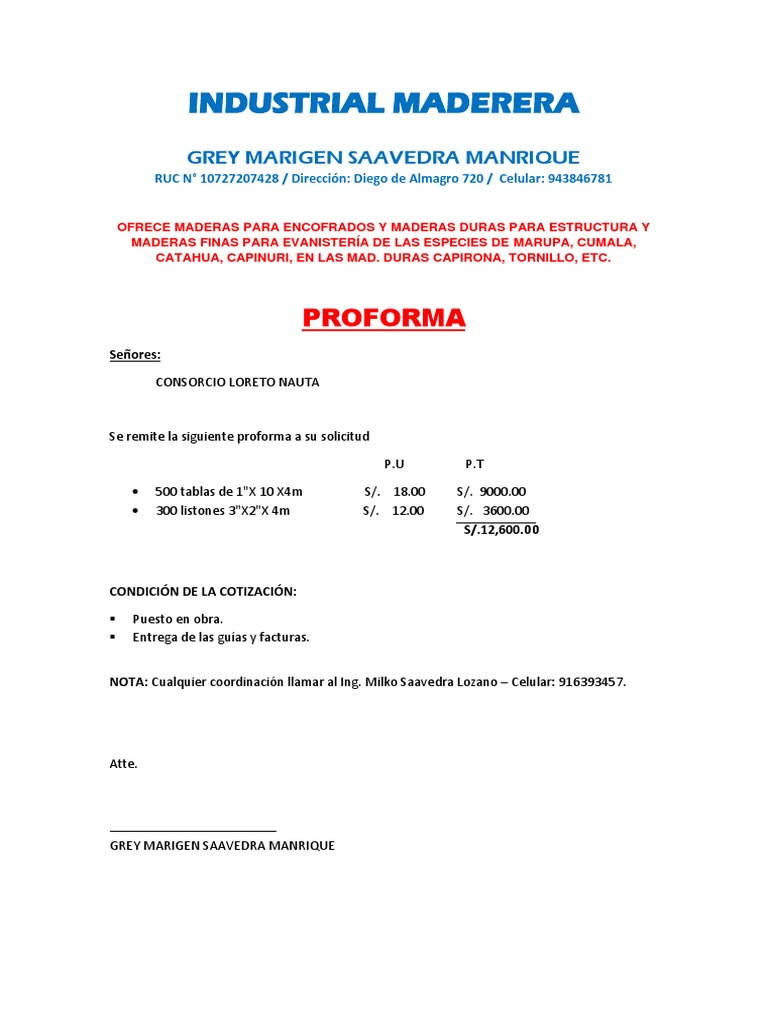 Industrial Maderera Proforma 2022 | PDF