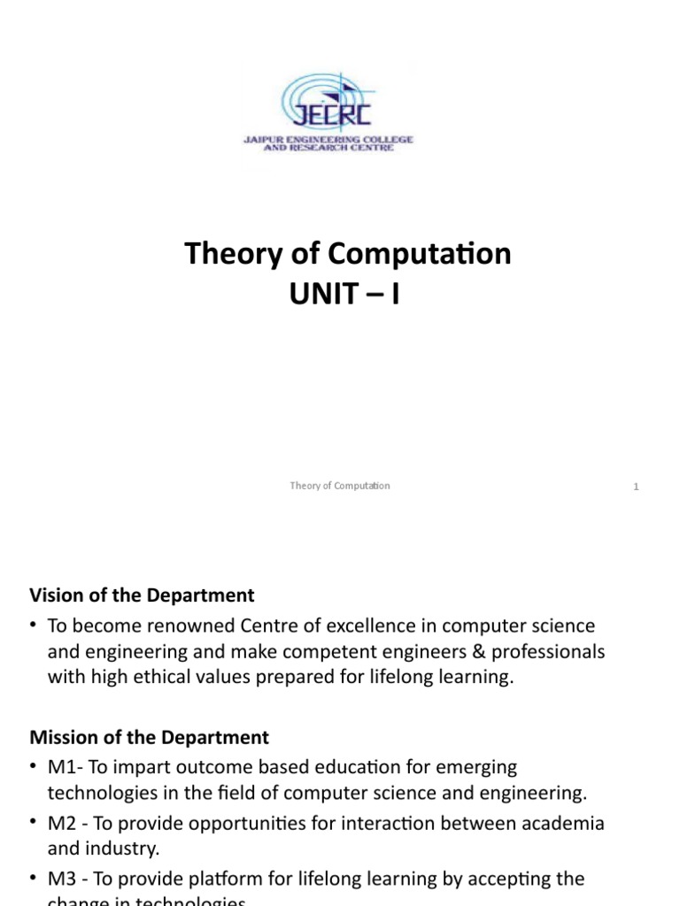 Unit 1 Toc Theory Of Computation Pdf Set Mathematics Regular Expression