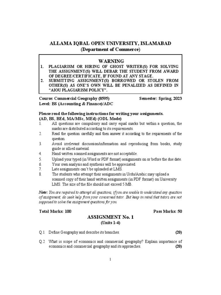 AIOU Commerce Assignment Guidelines | PDF | Business
