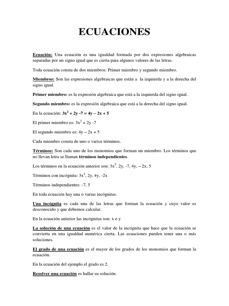 Ecuaciones - Conceptos Previos | PDF