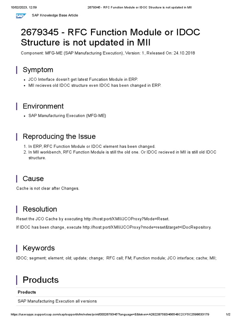 Update RFC Module in MII Cache Fix | PDF