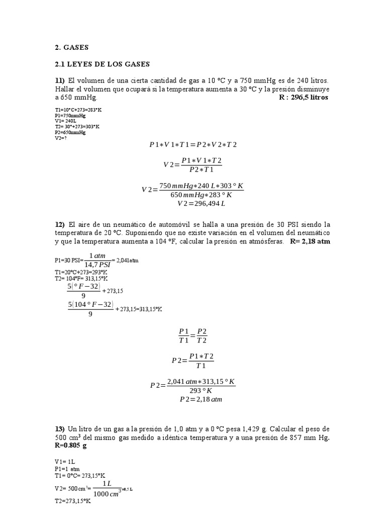 Ejercicios Resueltos Leyes de Gases | PDF | Gases | Mole (Unidad)