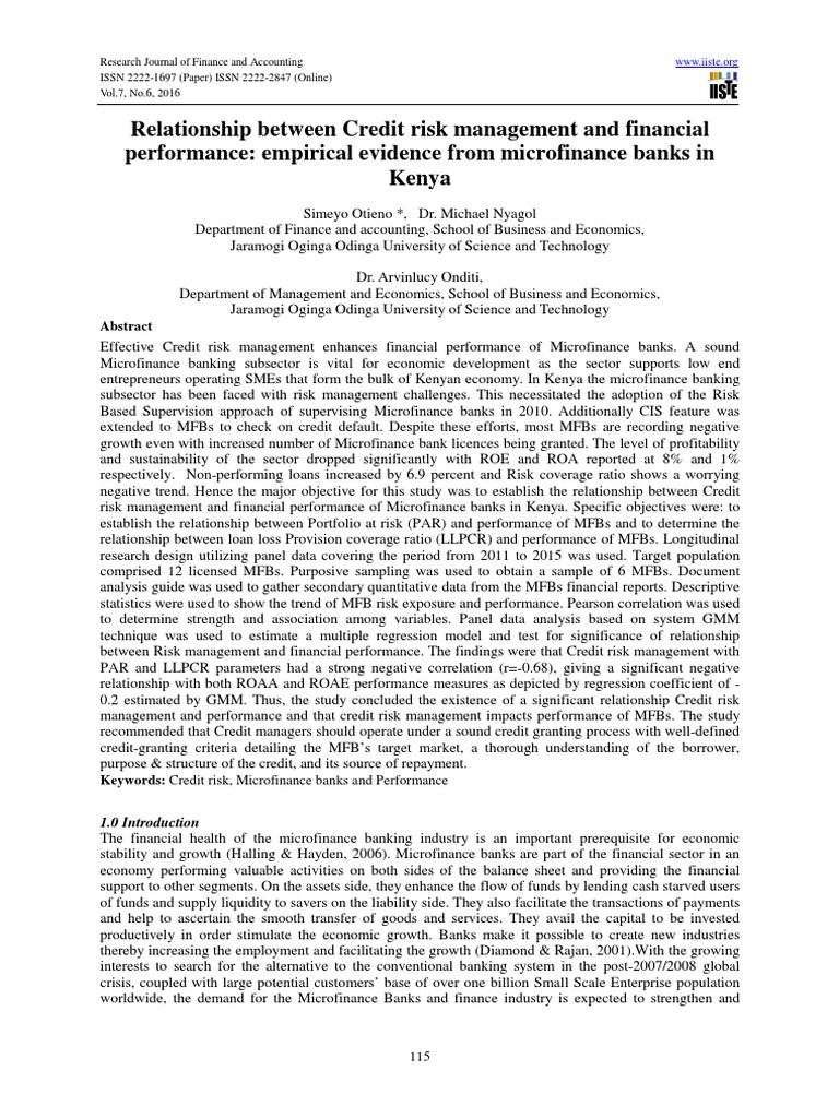 Relationship Between Credit Risk Management and Financial Performance ...