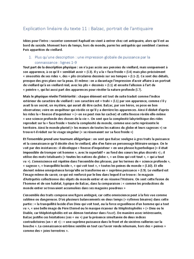 Explication Linéaire Du Texte 11 - Portrait de L'antiquaire | Descargar gratis PDF | Honoré de ...