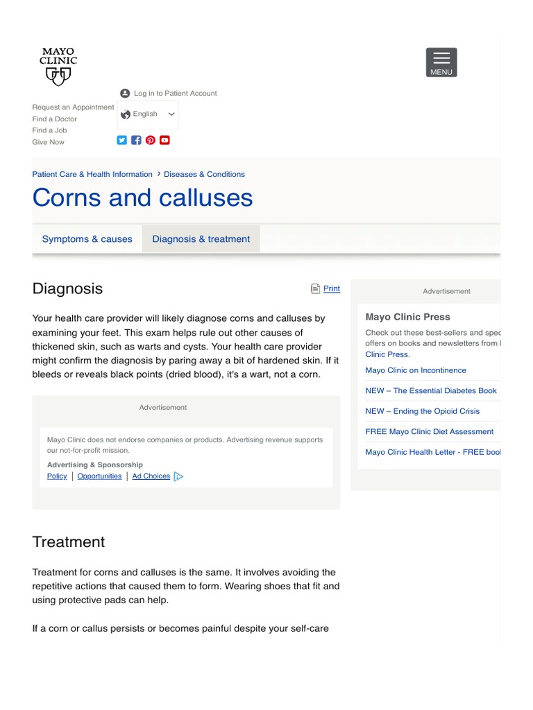 Corns and Calluses - Diagnosis and Treatment - Mayo Clinic | PDF ...