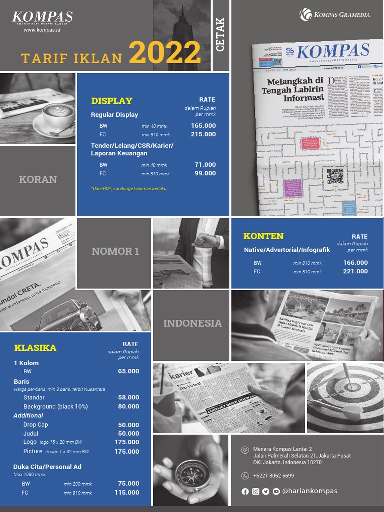 Tarif Iklan Koran Kompas 2022 | PDF