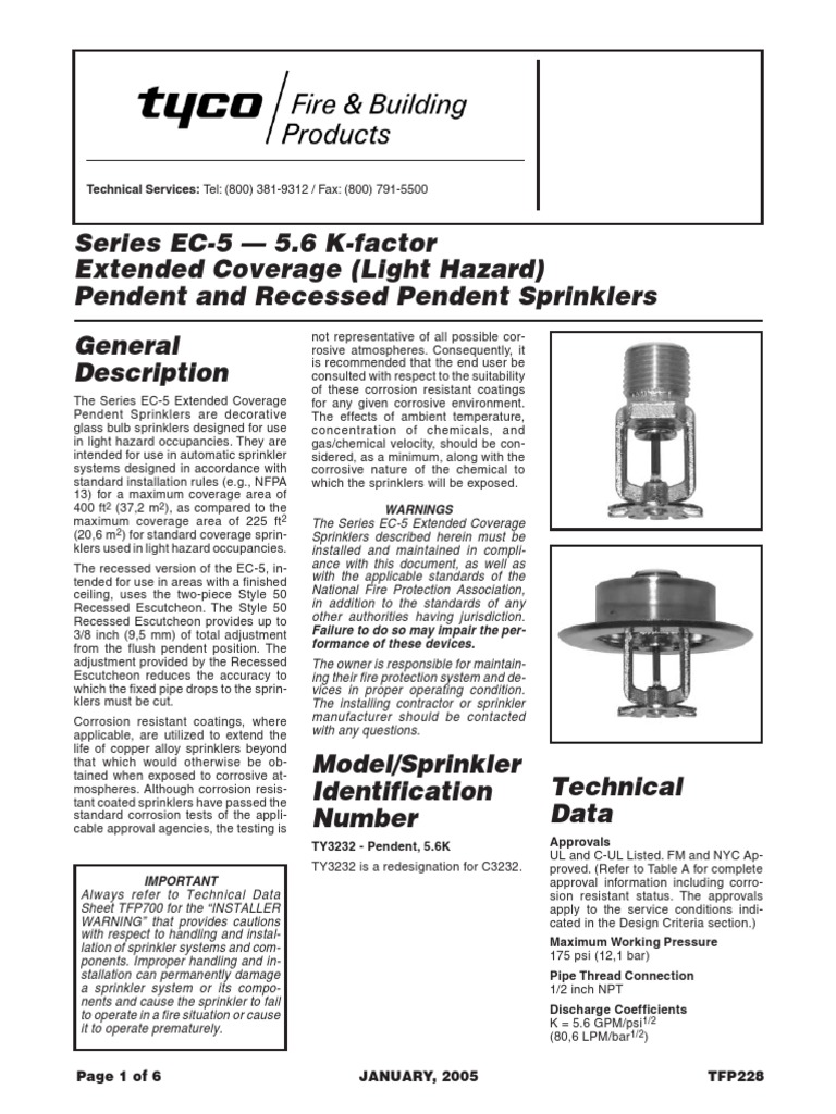 EC-5 Sprinklers: Extended Coverage Guide | PDF | Fire Sprinkler System ...