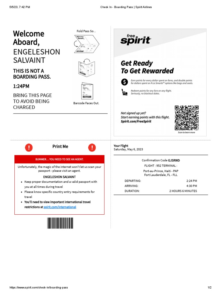 Check in - Boarding Pass - Spirit Airlines | PDF | National Security ...