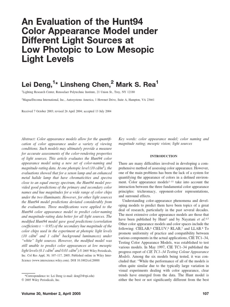 An Evaluation of The Hunt94 Color Appearance Model Under Different ...