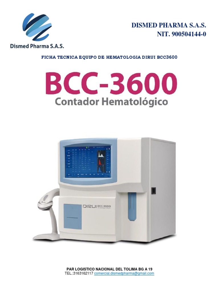 Ficha Tecnica Equipo de Hematologia Dirui BCC3600 | PDF