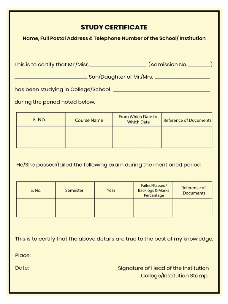 Study Certificate Format for College Students (1) | PDF