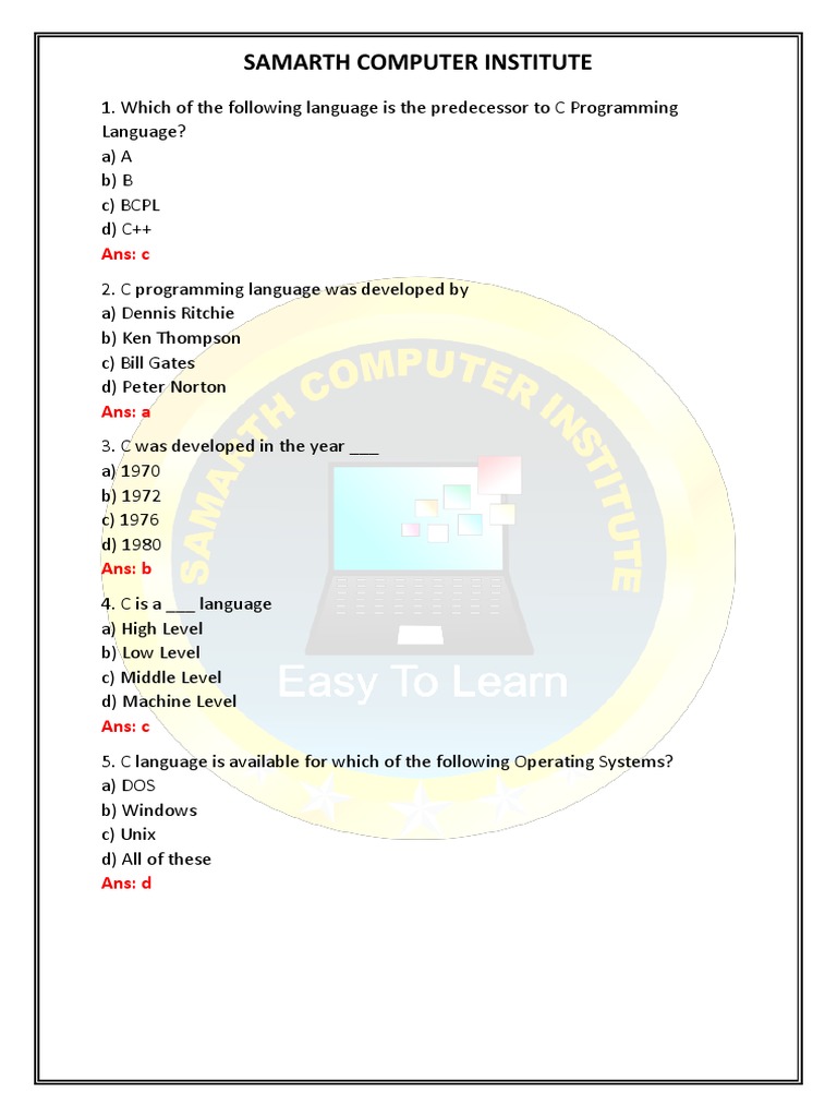 C Question Bank | PDF | Computers