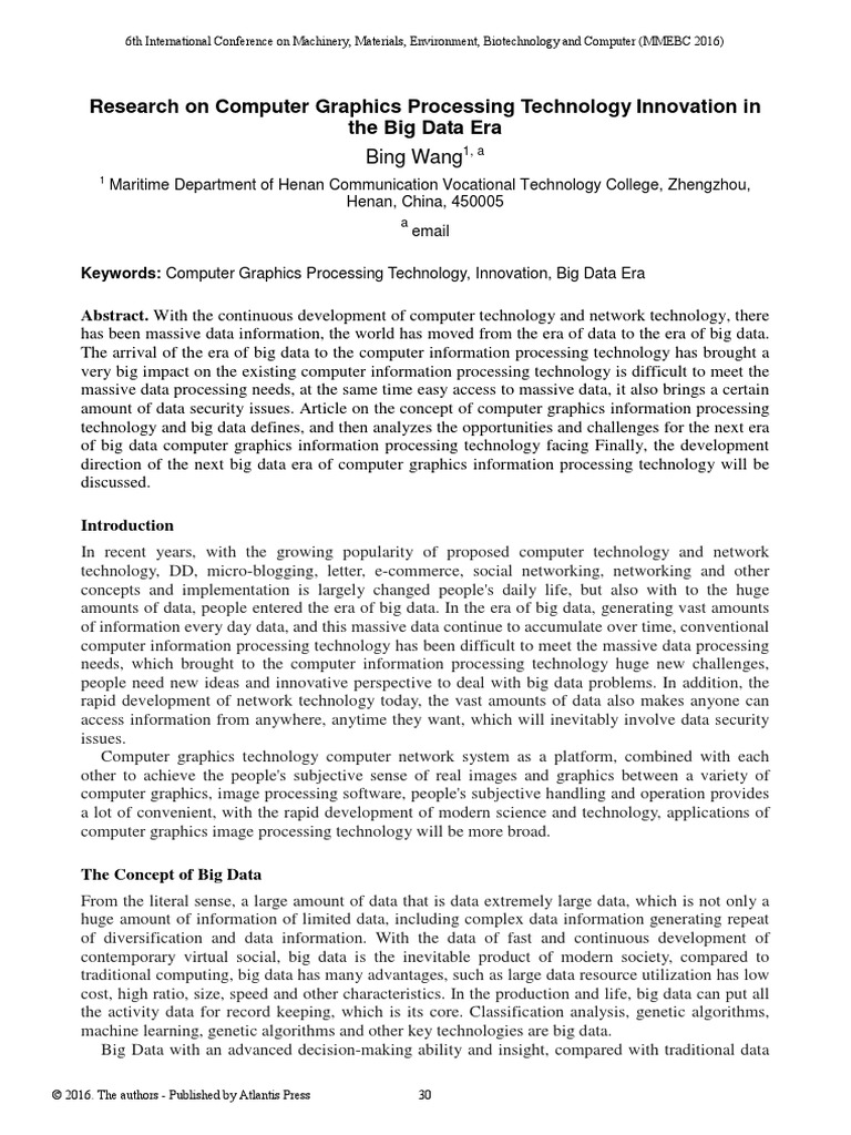 Research On Computer Graphics Processing Technology Innovation In The Big Data Era Pdf
