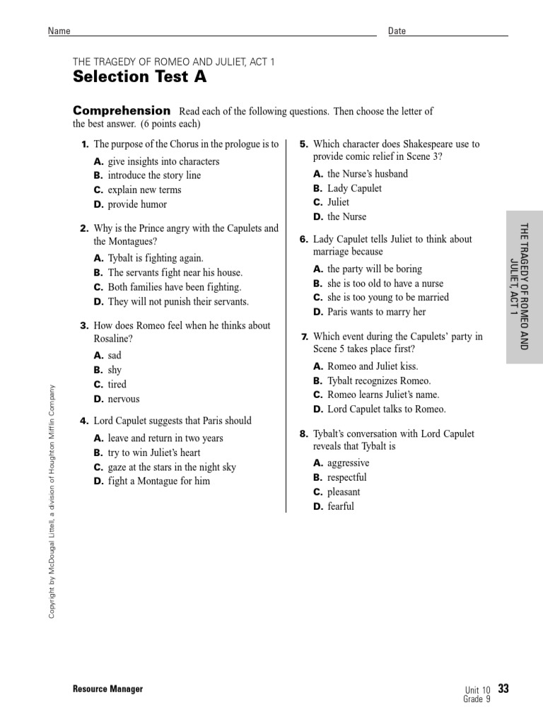 Romeo and Juliet Act Final Test | PDF | Characters In Romeo And Juliet ...