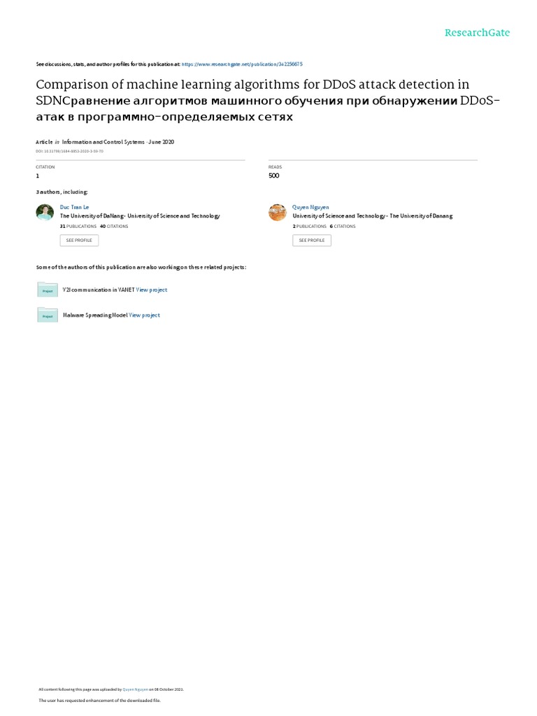 Comparison Of Machine Learning Algorithms For Ddos Pdf Receiver