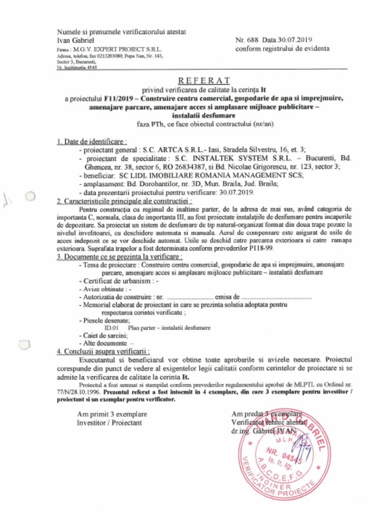 18 Proiect tehnic instalatii desfumare | PDF