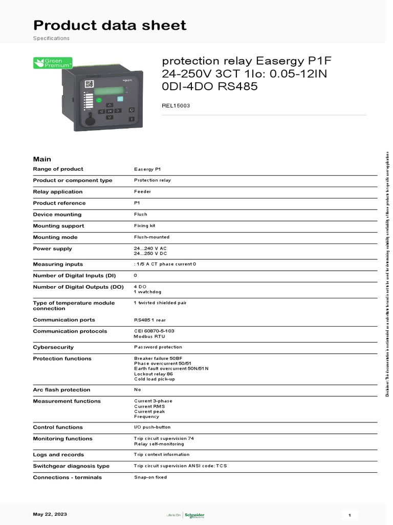 Easergy P1 - REL15003 | Download Free PDF | Relay | Electrical Engineering
