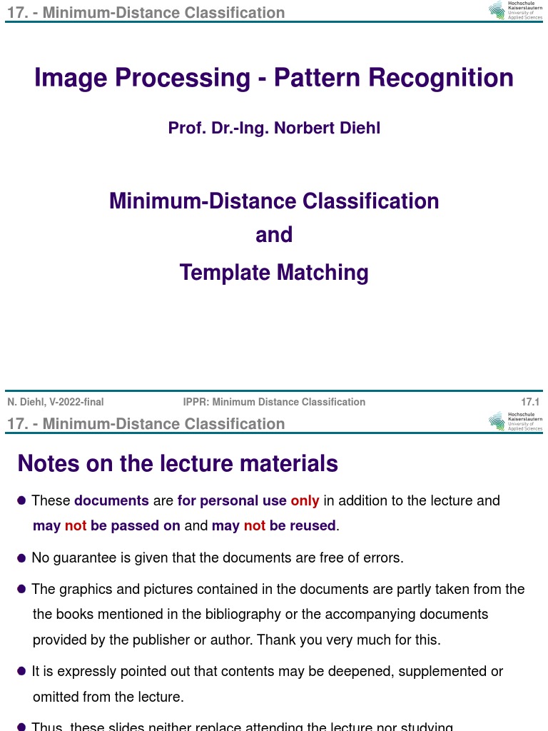 ImagProc 17 Minimum Distance Classification Final | PDF | Statistical Classification | Pattern ...