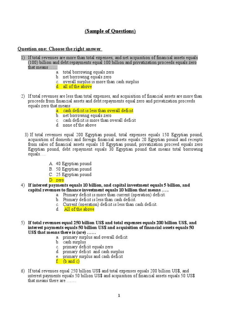 Sample of Questions With Answers | PDF | Government Budget Balance | Debt