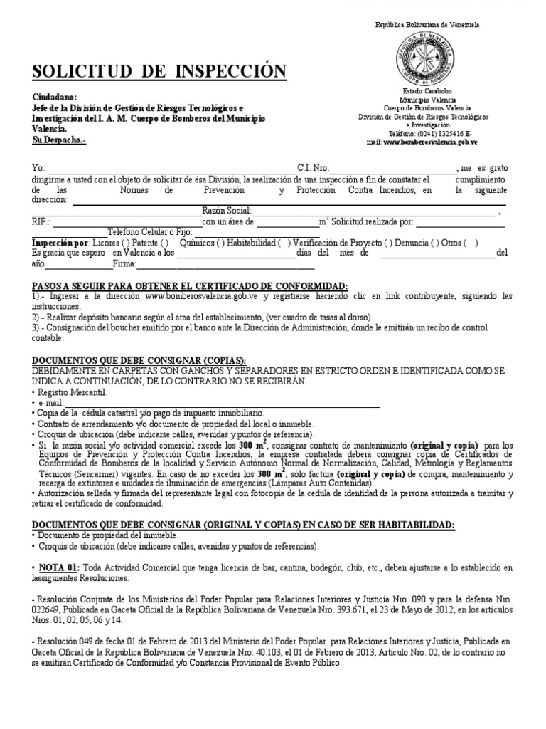 Solicitud de Inspección Bomberos Valencia | PDF