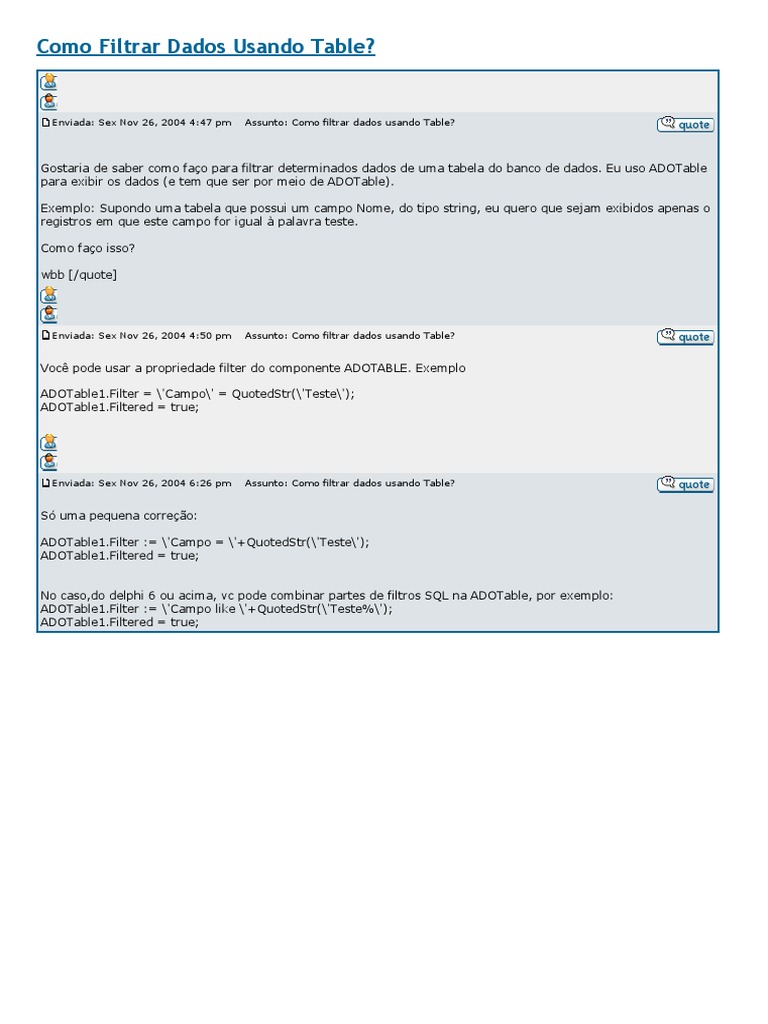 Como Filtrar Dados Usando Table | PDF