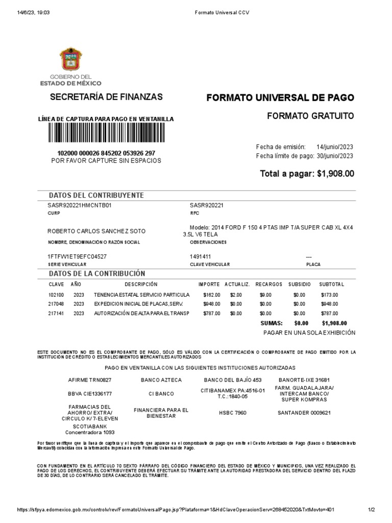 Formato Universal CCV | PDF