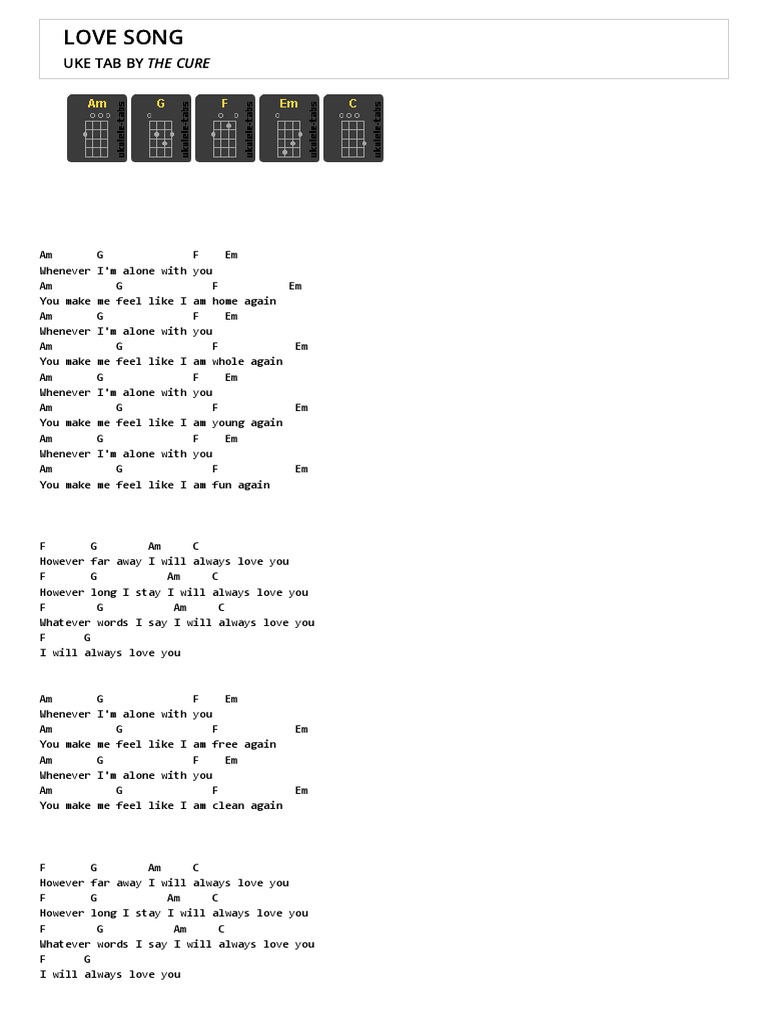 Love Song Uke Tab by The Cure - Ukulele Tabs | PDF