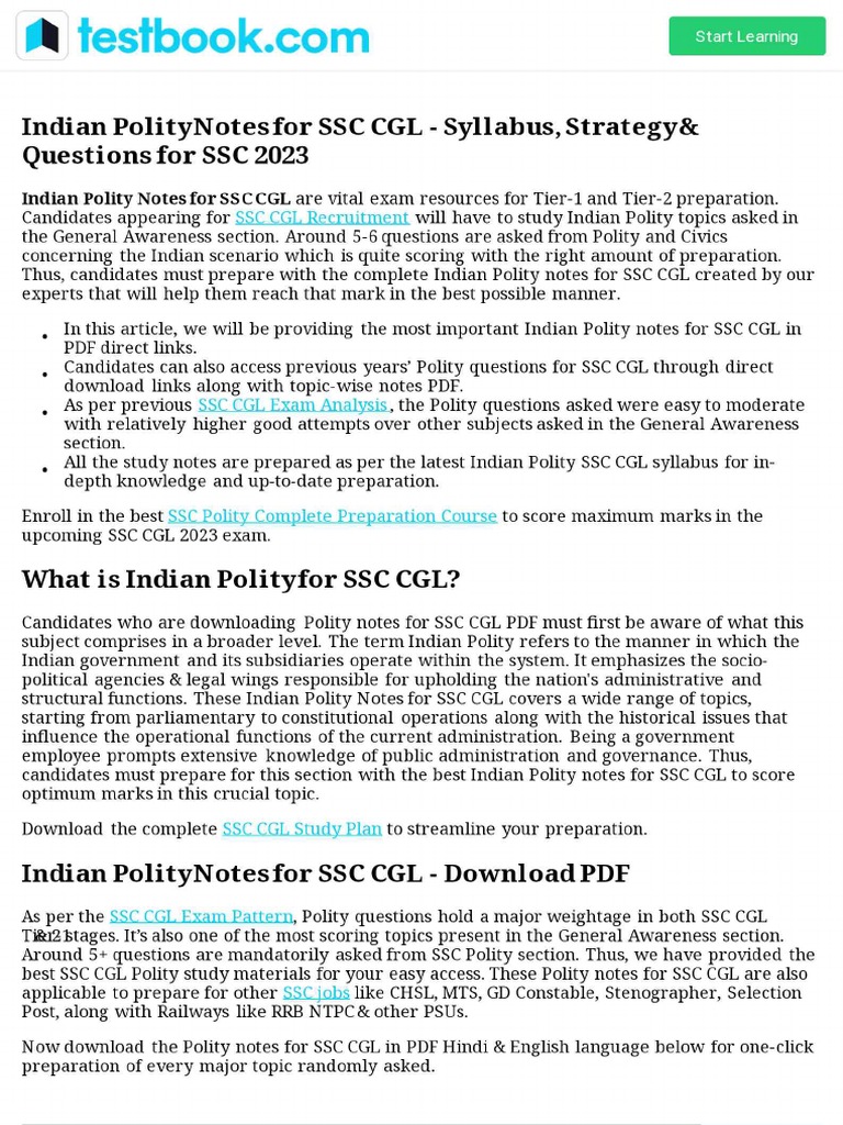 Indian Polity Notes for SSC CGL - Syllabus, Strategy & Questions for ...