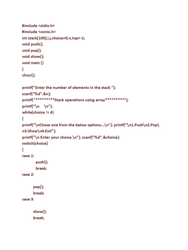 STACKS USING ARRAY PROGRAM | PDF STACKS USING ARRAY PROGRAM | PDF