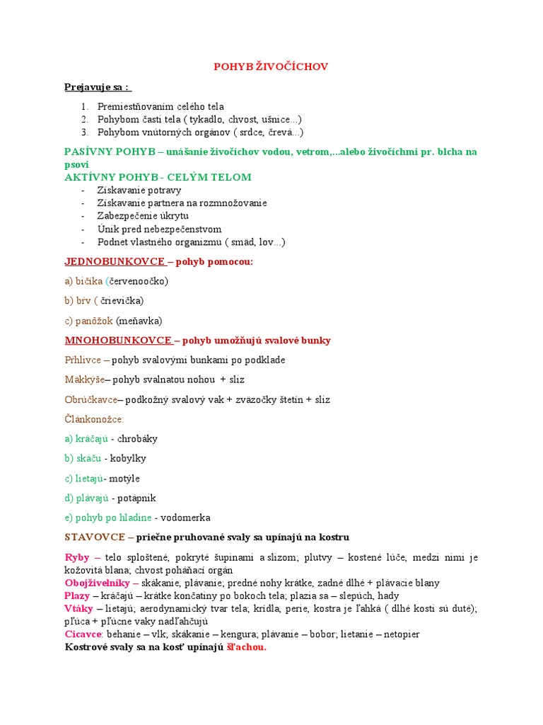 Pohyb Å Ivoä Ã Chov - Poznã¡mky | PDF