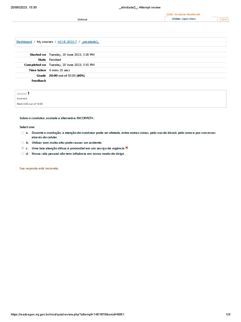 Atividade2 - Attempt Review | PDF | Tráfego | Transporte terrestre