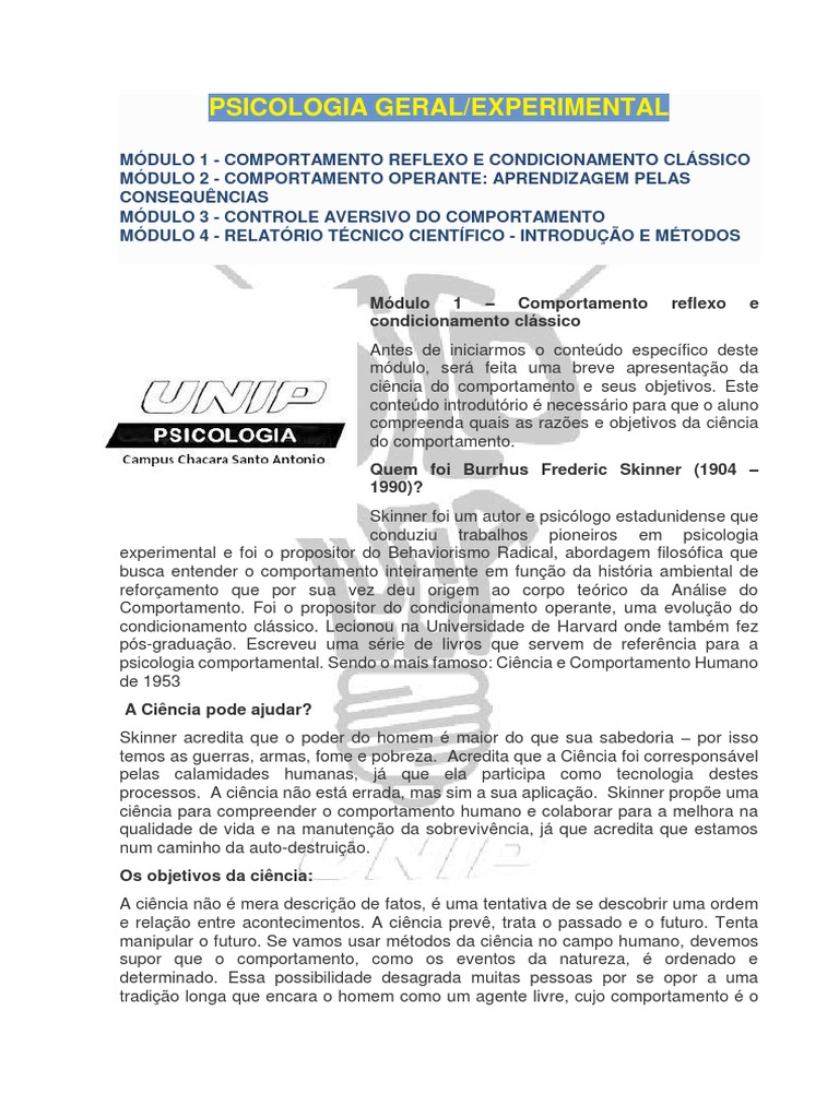 Resumo Np1. Psicologia Geral e Experimental | PDF | Comportamento | Aprendizado