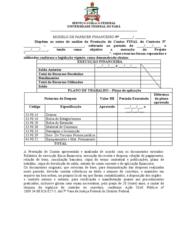 Modelo de Parecer Financeiro | PDF | Serviços públicos | Justiça