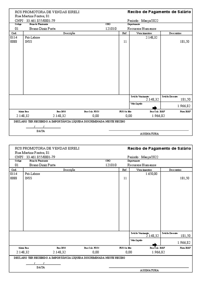 Recibo Holerite Março | PDF | Relações de trabalho | Relações entre ...