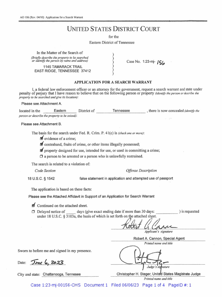 Search Warrant for 1145 Tamarack Trail | PDF | Identity Document ...