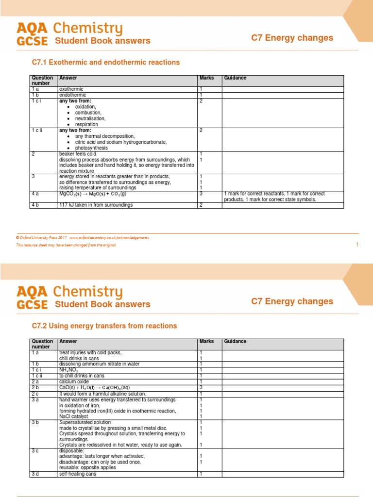 AQA GCSE Chem Combined End of Topic C7 | PDF | Chemical Reactions ...