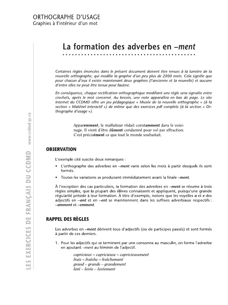 La Formation Des Adverbes en –Ment | PDF