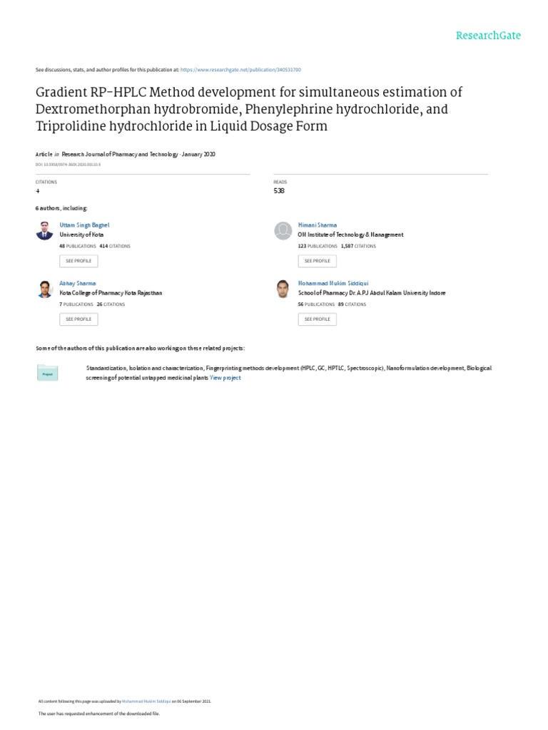Gradient RP-HPLC Method Development For Simultaneo | PDF ...