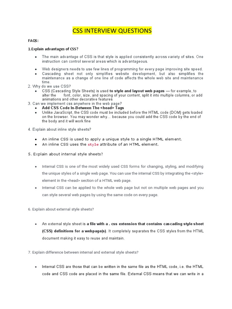 CSS Interview Questions | PDF