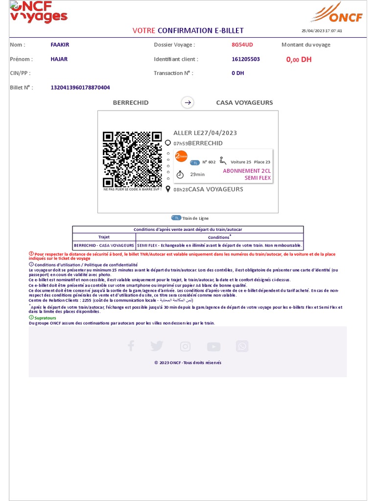 Conditions et Utilisation E-Billet ONCF | PDF | Transport | Transport ...