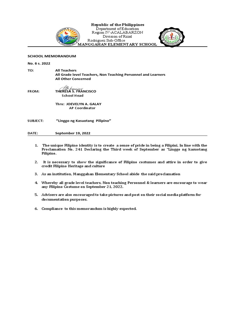 Memo Linggo NG Kasuotan | PDF