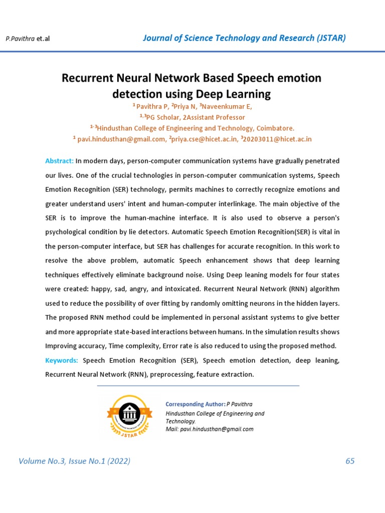 10 - Recurrent Neural Network Based Speech Emotion | PDF | Deep Learning | Speech Recognition