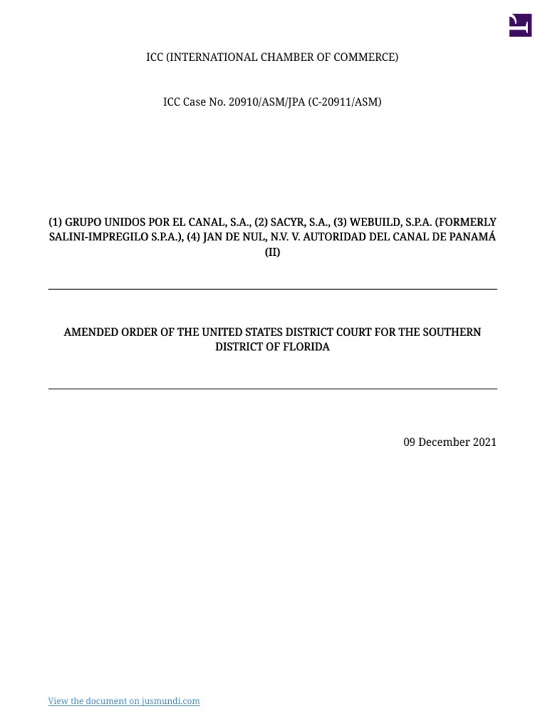 ICC Case: Panama Canal Arbitration | PDF | Arbitration | Request For ...