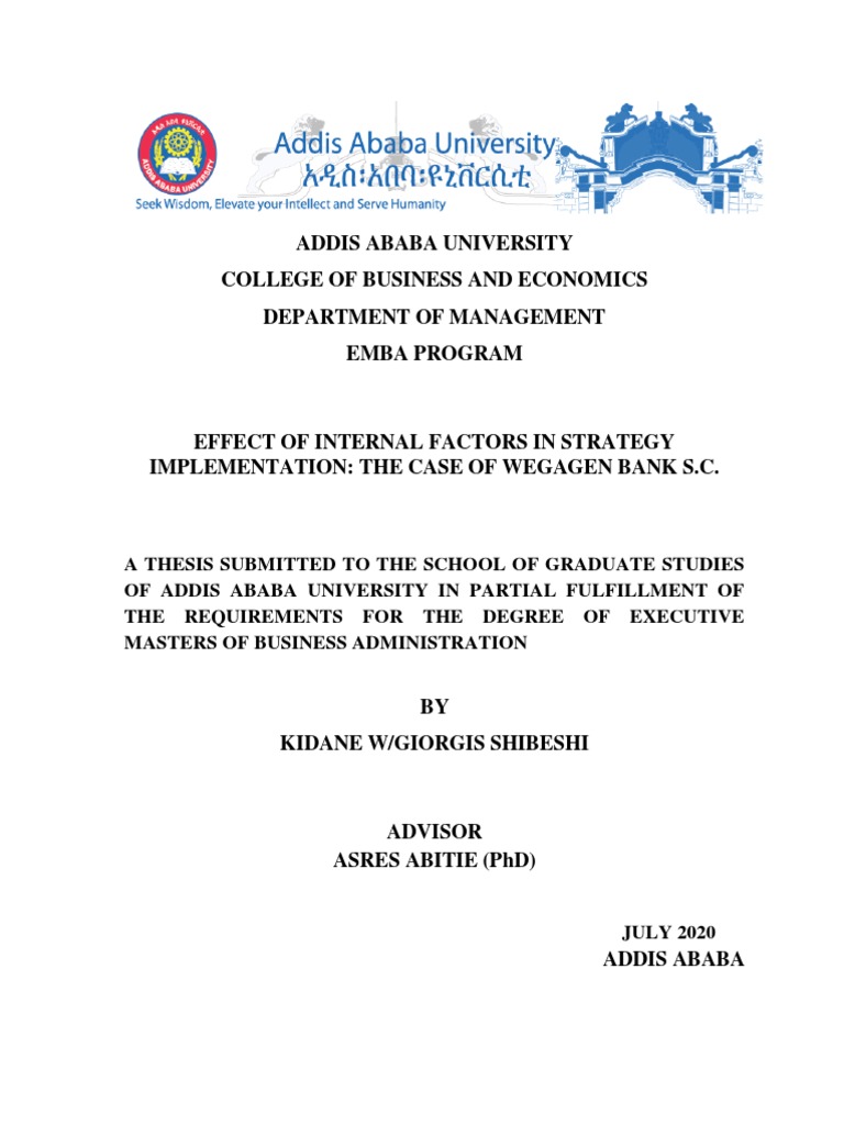 Kidane W. Giorgis - Effects of Internal Factors On SI - Case - Wegagen Bank - Ethiopia - Thesis ...