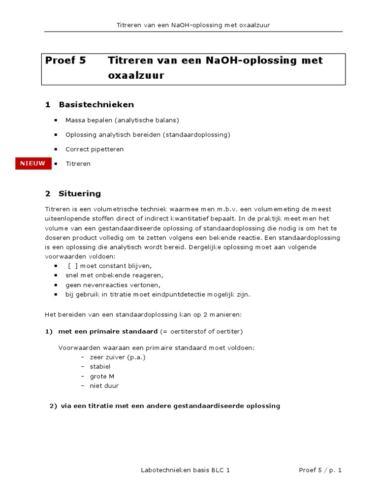 Proef 5 - Titreren van een NaOH-oplossing met oxaalzuur | PDF