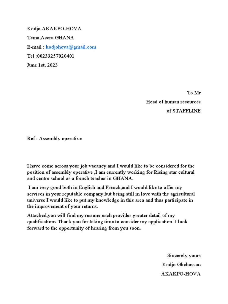 Job Application for Assembly Operative | PDF