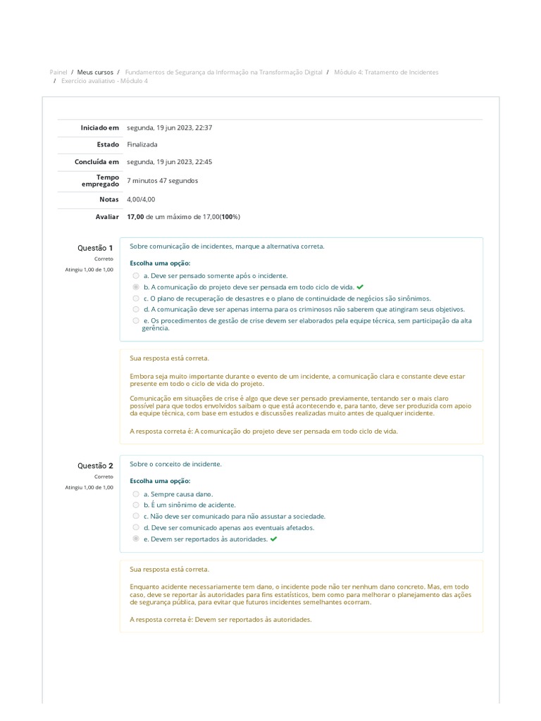 Exercício Avaliativo - Módulo 4 - Revisão Da Tentativa | PDF