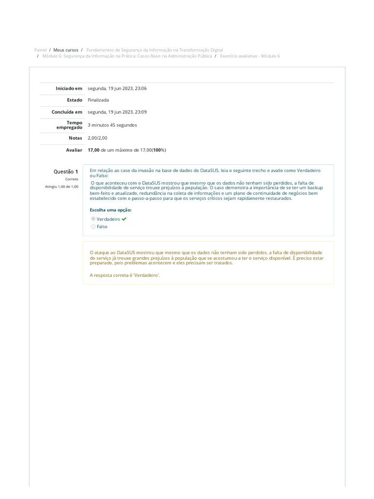 Exercício Avaliativo - Módulo 6 - Revisão Da Tentativa | PDF
